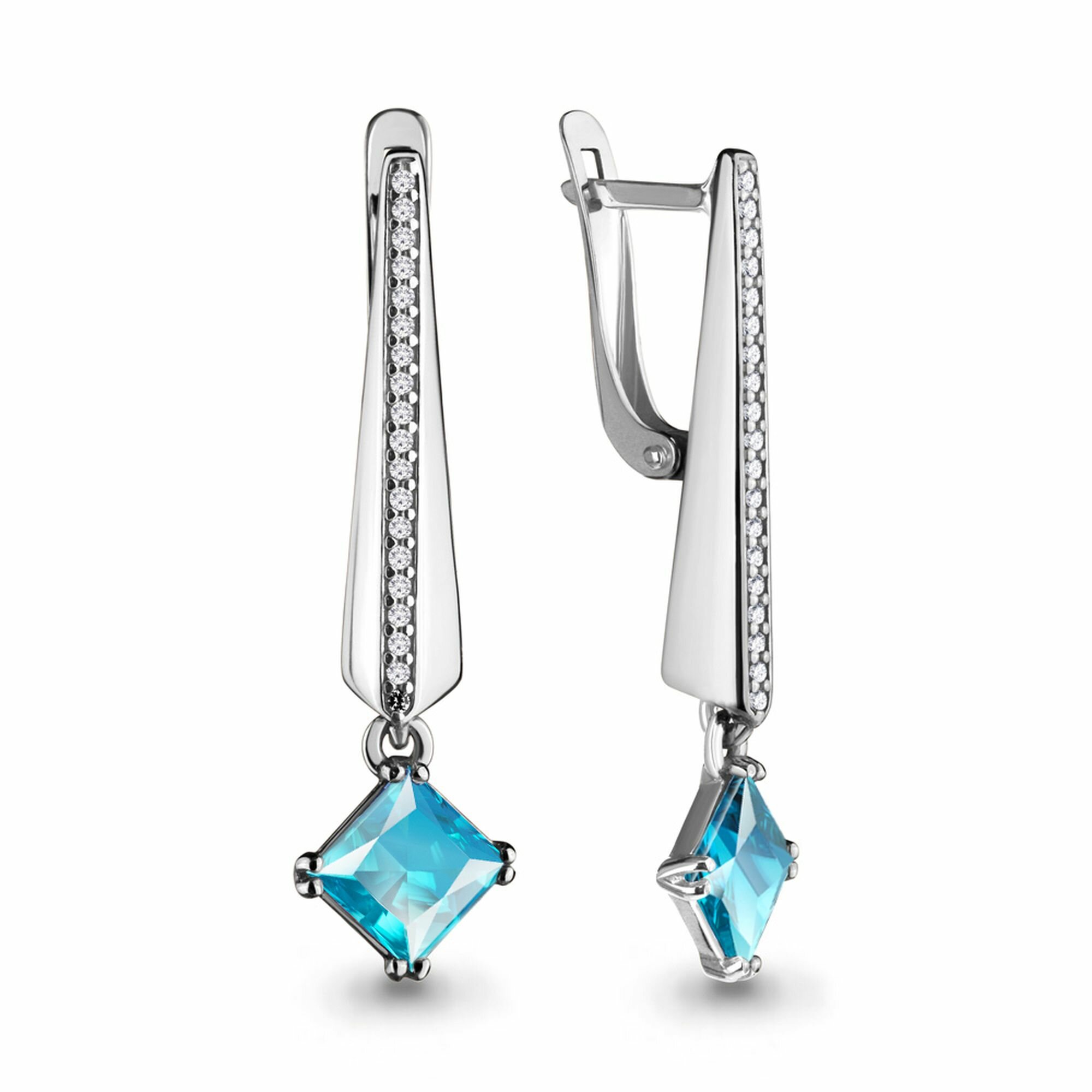 Серьги, серебро, 925 проба, родирование, фианит, кристалл