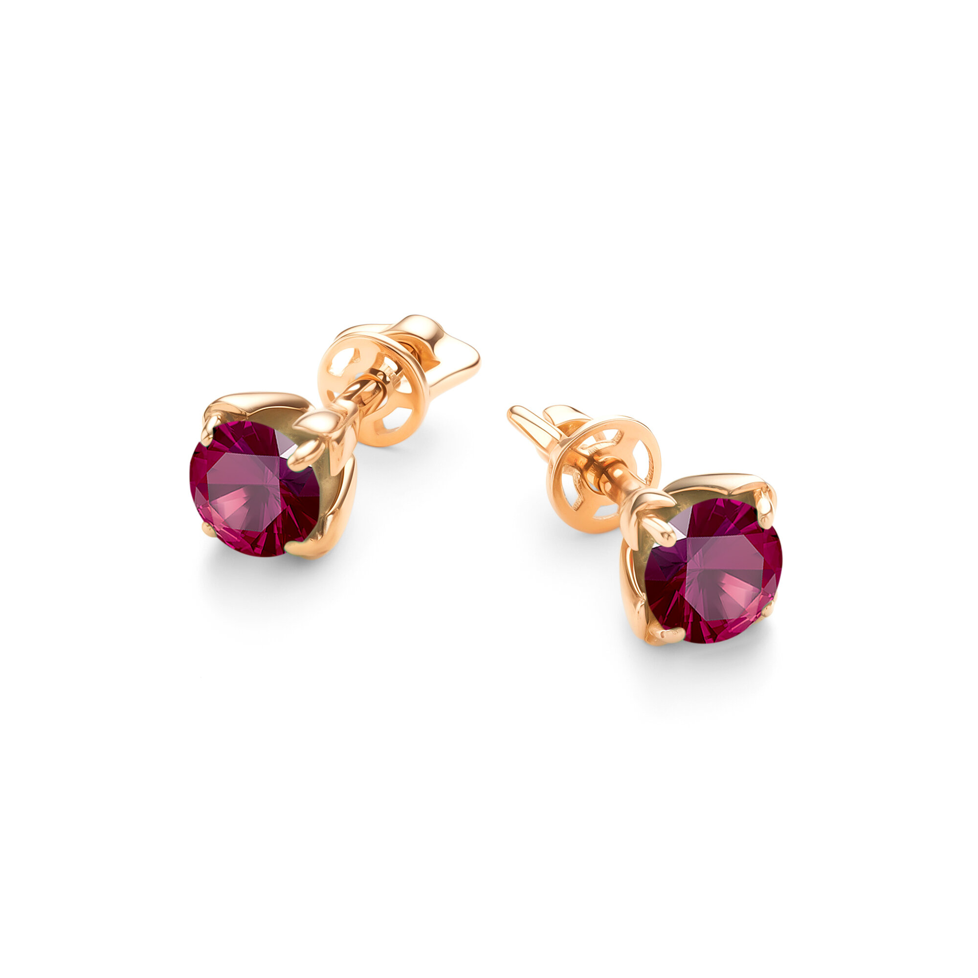 Серьги пусеты, красное золото, 585 проба, рубин