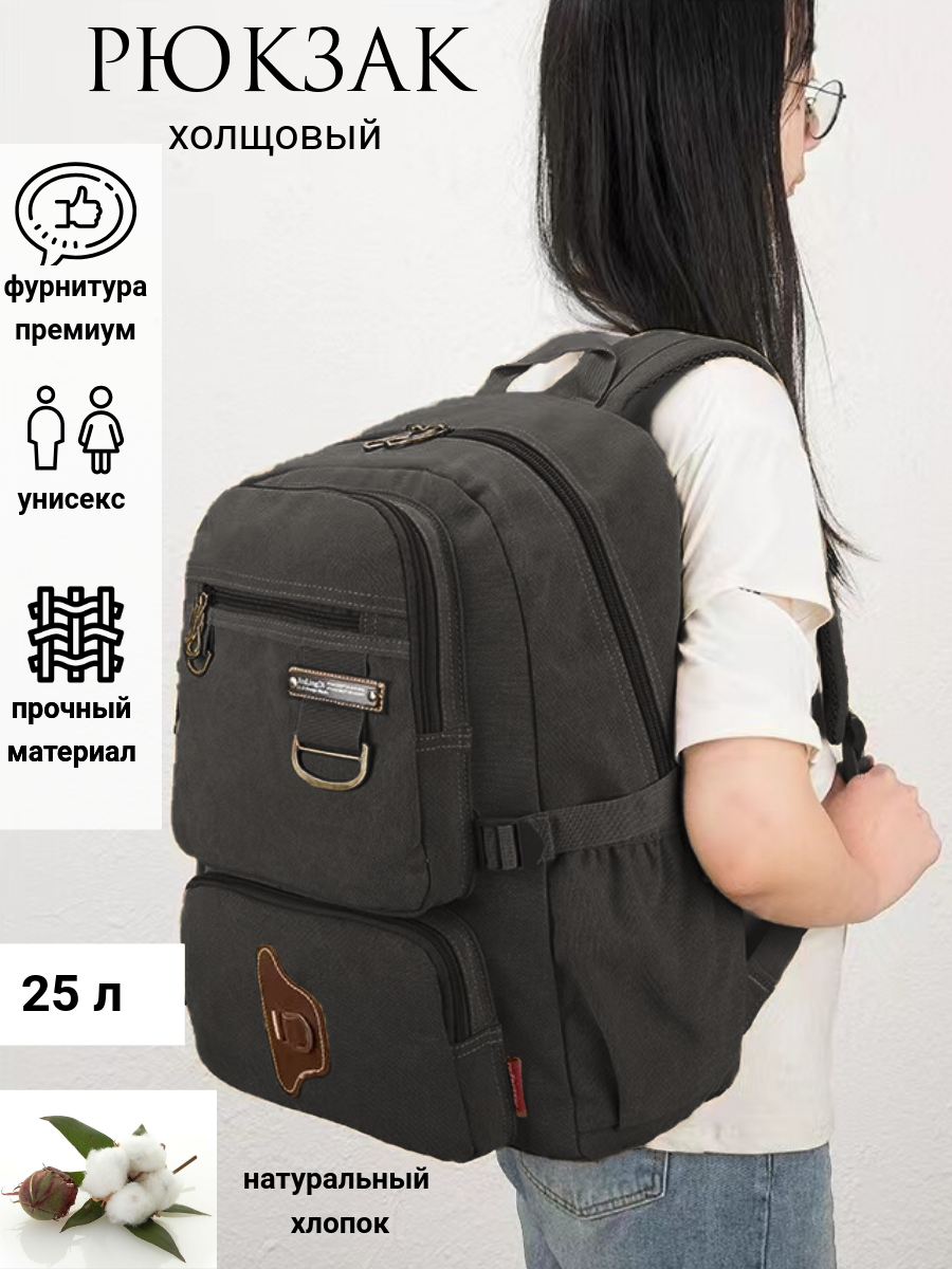 Рюкзак городской дорожный холщовый универсальный SB60-24black YZ