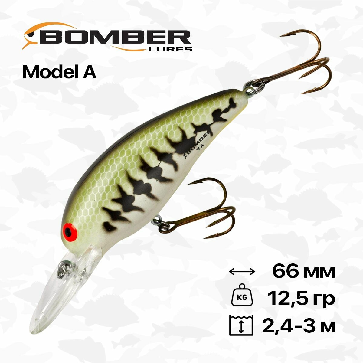 Воблер Bomber Model A B07A, 66 мм, 12,5 гр, 2,4-3 м, #ВВO