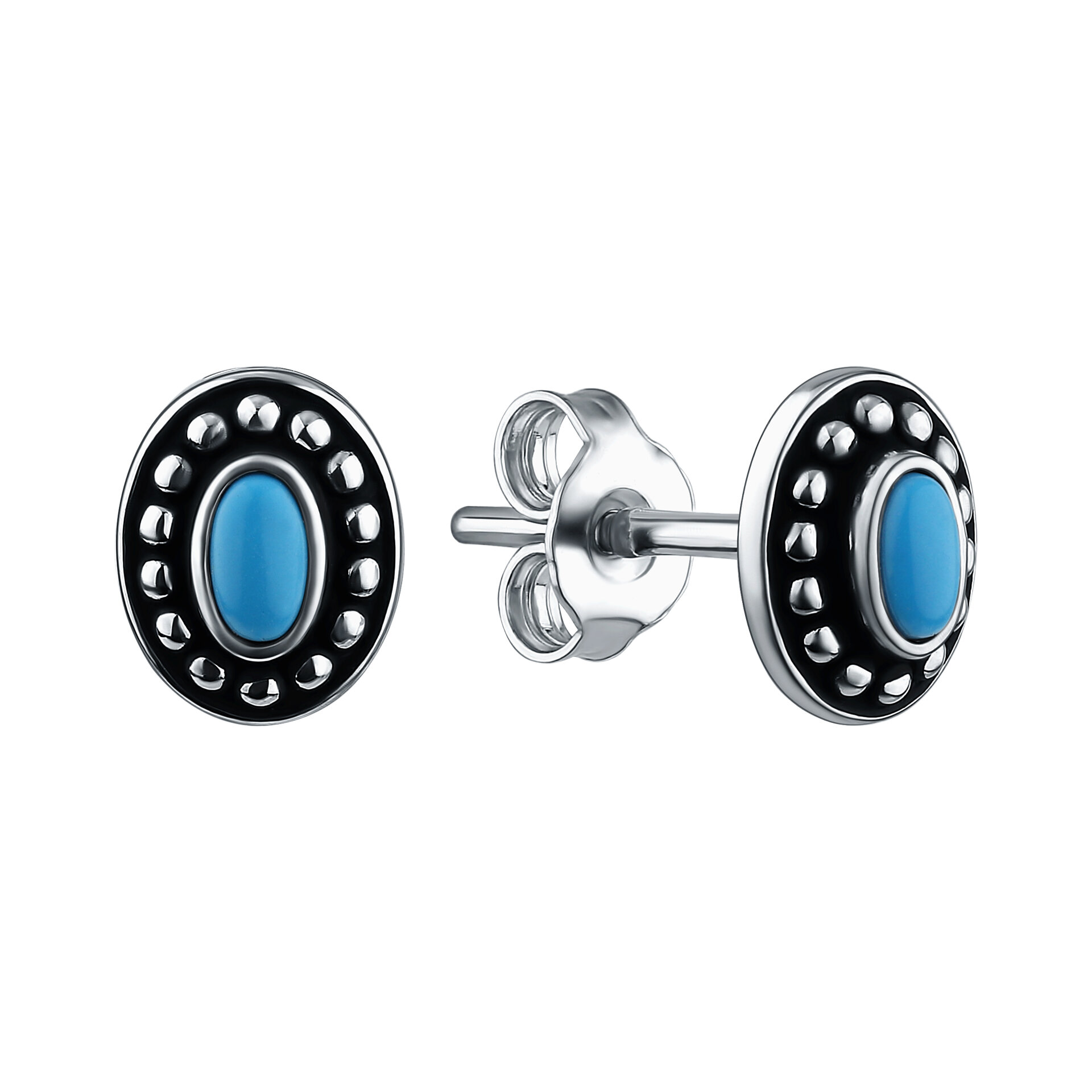 Серьги пусеты, серебро, 925 проба, родирование, бирюза