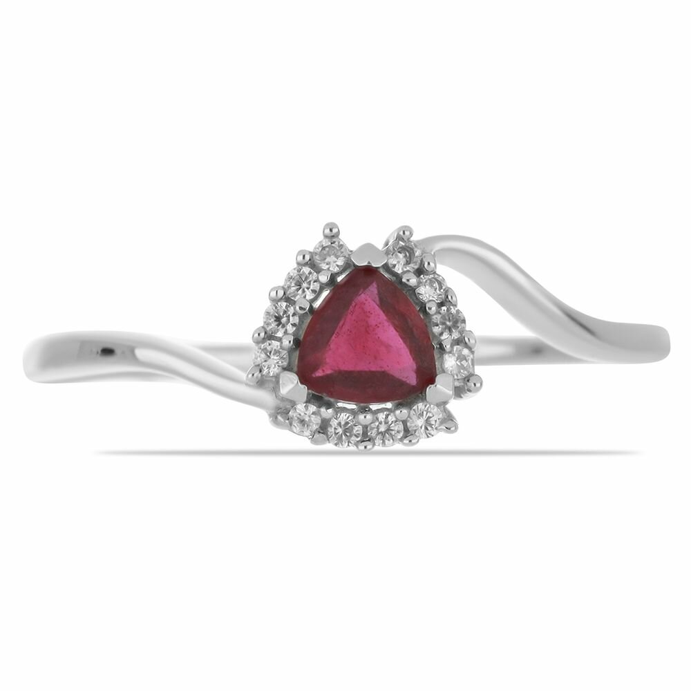 Кольцо, серебро, 925 проба, родирование, рубин, циркон