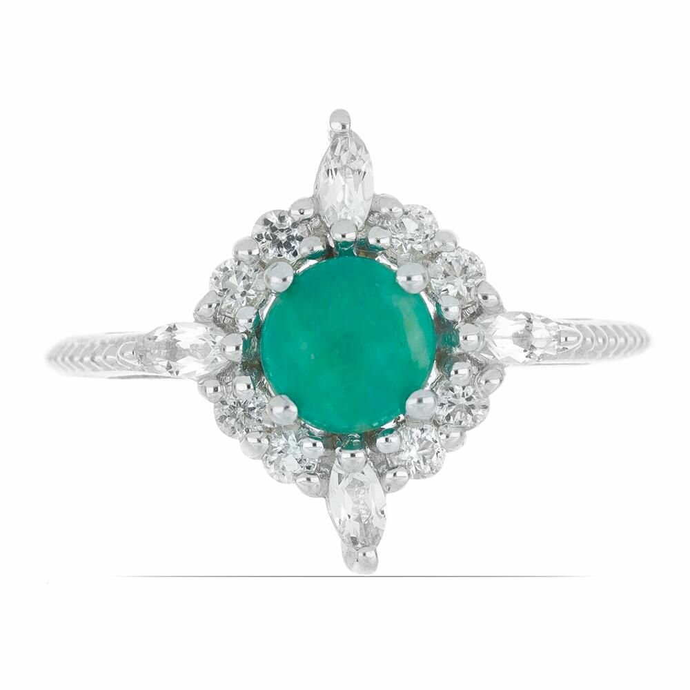 Кольцо, серебро, 925 проба, родирование, амазонит, топаз