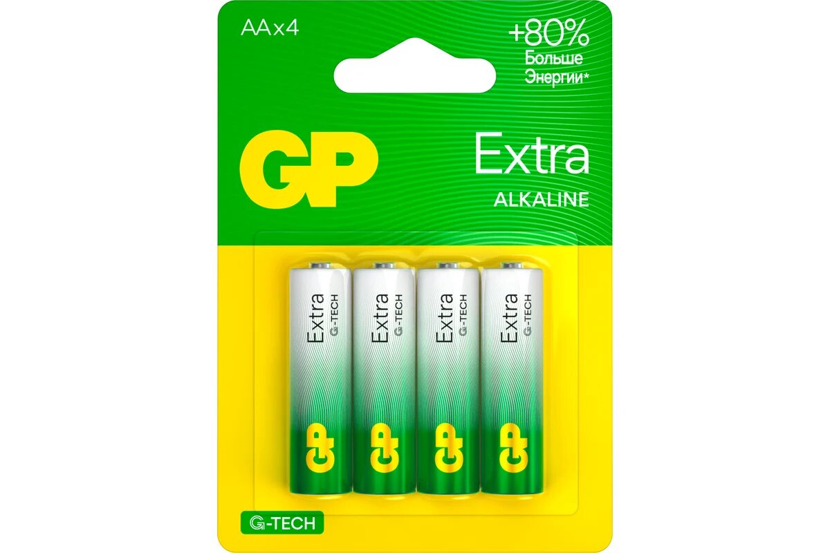 GP AA пальчиковые алкалиновые батарейки Extra Alkaline набор 4 шт 1.5 В в быту