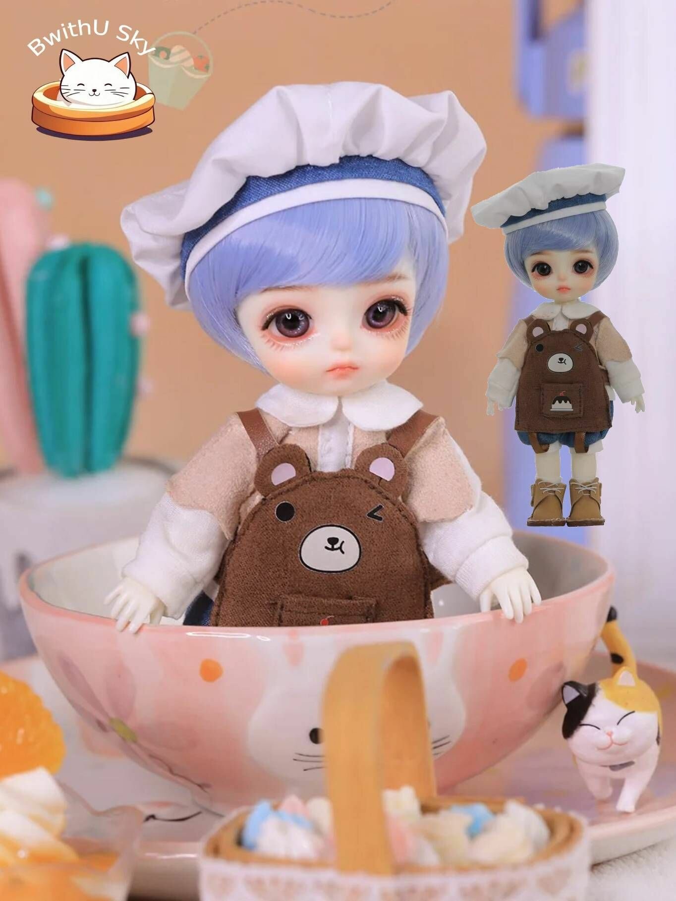 BwithU BJD Rubele 1/8 Мини-шеф-повар Косплей Милая Шарнирная кукла с шариками