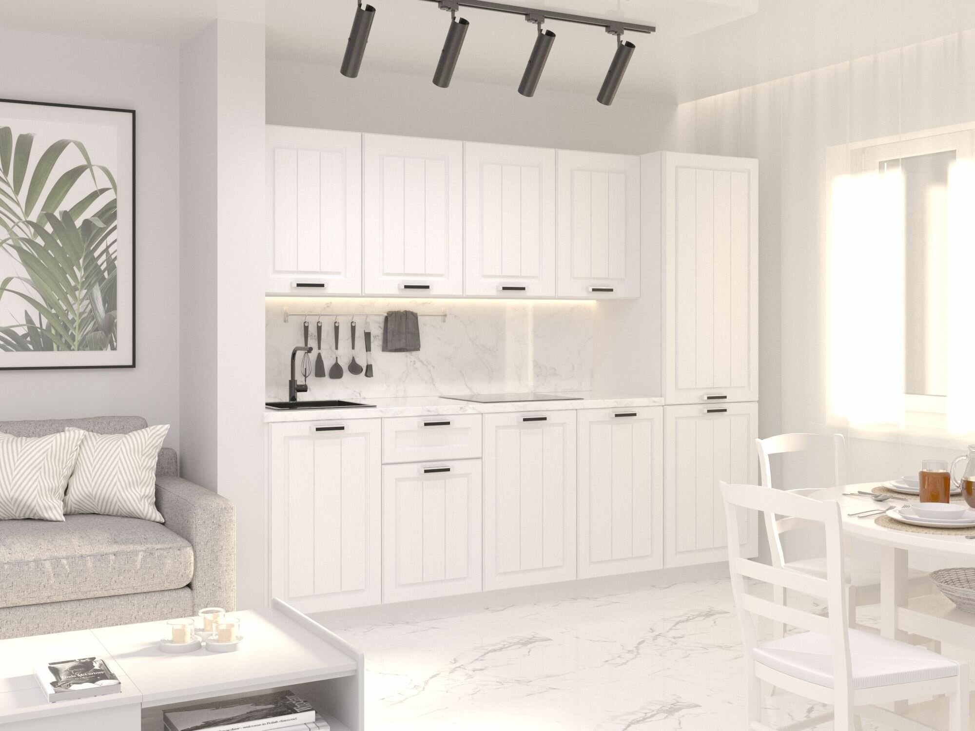 Кухонный гарнитур Прага, Белое дерево, 2600 мм