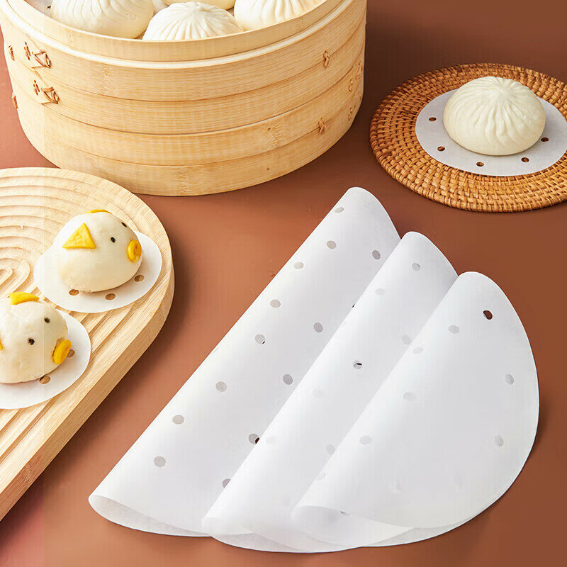 YOUAO Disposable Steaming Paper【23CM*200 Sheets】Bun Liners Steaming Bun Paper Steaming Basket Paper Steamed Bun Paper