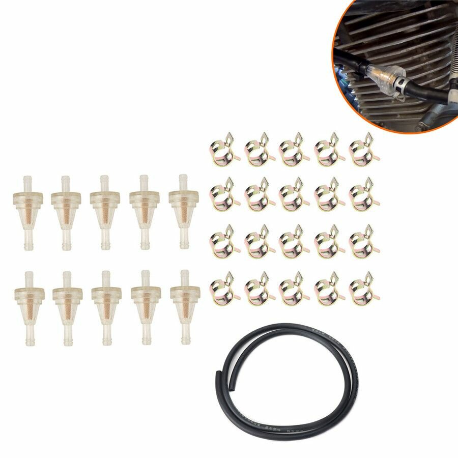 31 шт. 1/4" топливный фильтр для мотоциклов, топливный фильтр, хомут, трубка для мотокросса, квадроцикла, utv, снегохода