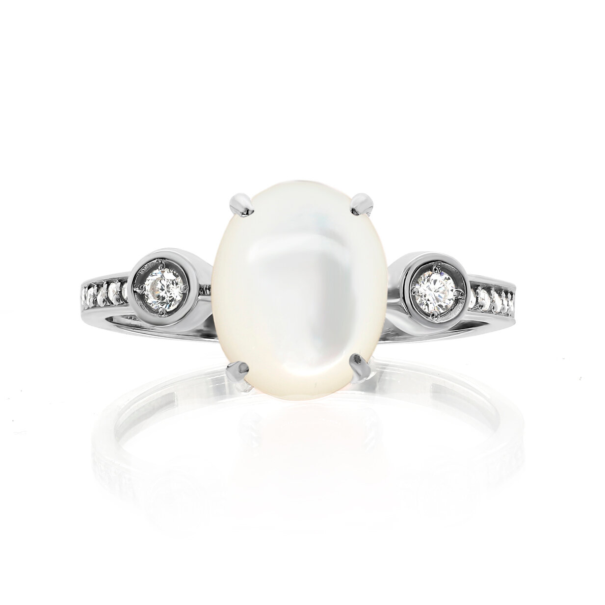 Кольцо, серебро, 925 проба, фианит, перламутр