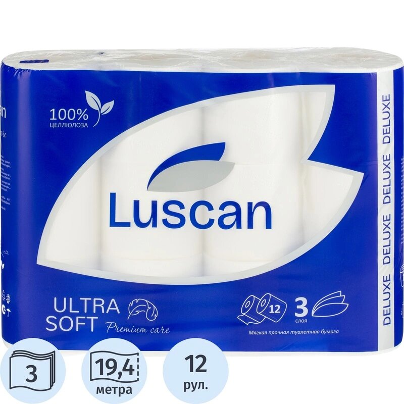 Бумага туалетная Luscan Deluxe 3-слойная белая (12 рулонов в упаковке)