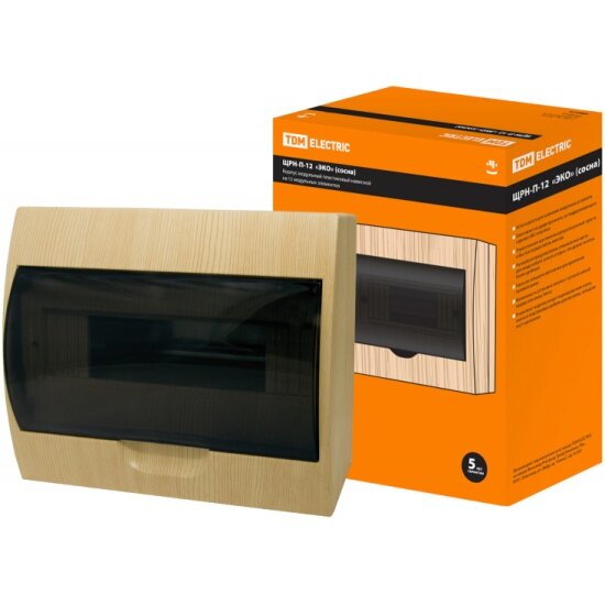 Бокс Tdm Electric ЩРН-П-12 модулей навесной пластик IP41 "Эко" (сосна), SQ0901-0016