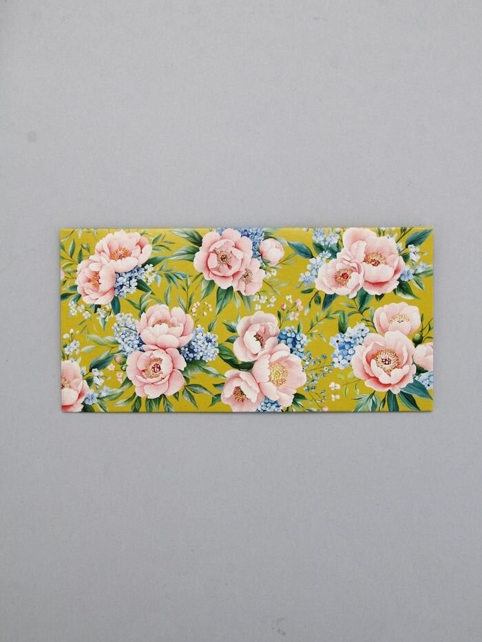 Конверт для денег Цветы , жёлтый, 16,5 х 8 см