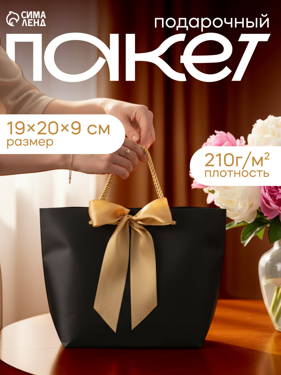 Подарочный пакет Upak Land, 19x20x9 см, чёрный, бумага, 210 г/кв. м