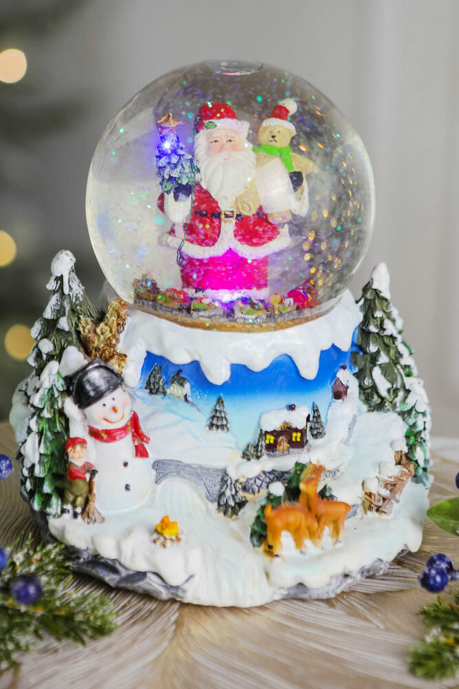 Музыкальный снежный шар лучшие подарки от санты, LED-огни (смена цветов), динамика, 20 см, Sigro 50-1860