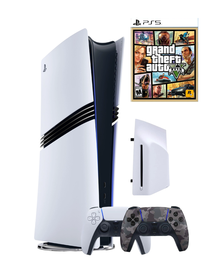 Игровая приставка Sony PlayStation 5 Pro Digital Edition, 2000 ГБ SSD + Дисковый привод, 2й геймпад камуфляжный + GTA 5