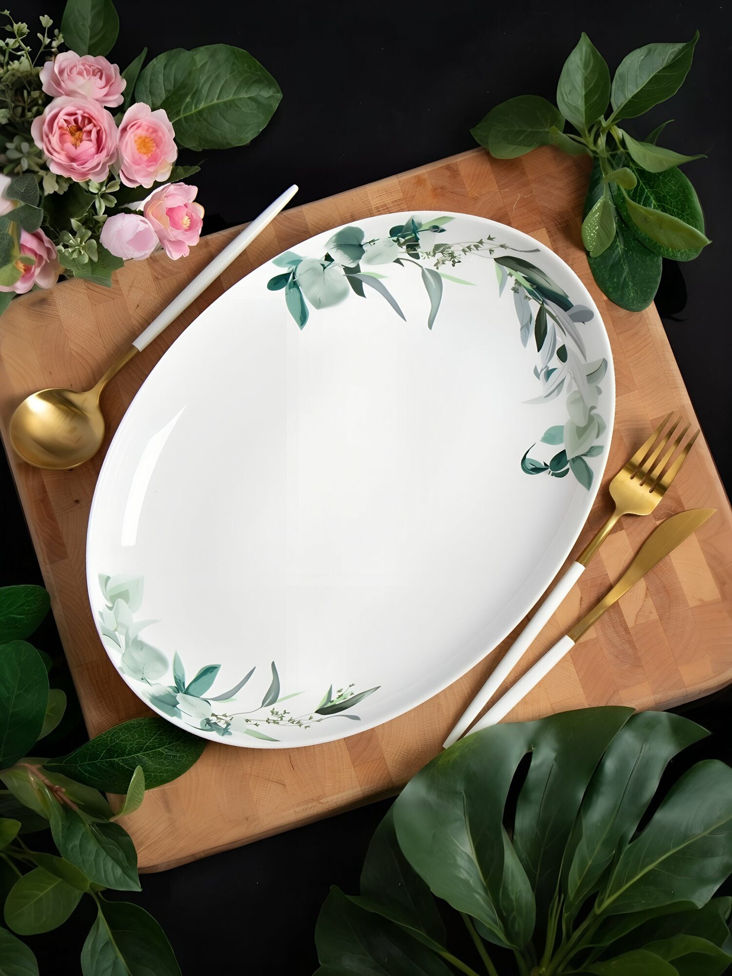 Блюдо стеклокерамика, овальное, 24х33 см, Эвкалипт, Daniks, LPKYP130/K2301