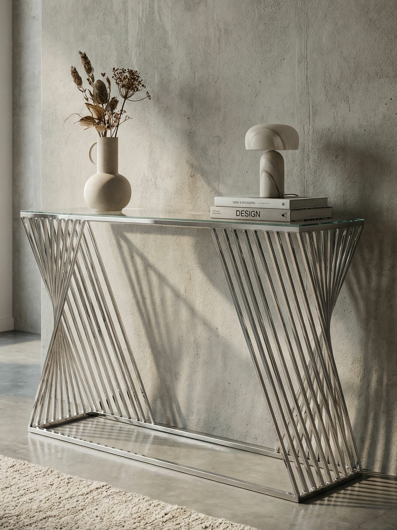 Консольный столик РИМ, туалетный столик, мебельная консоль 1400х875х280мм (хром/прозрачное)