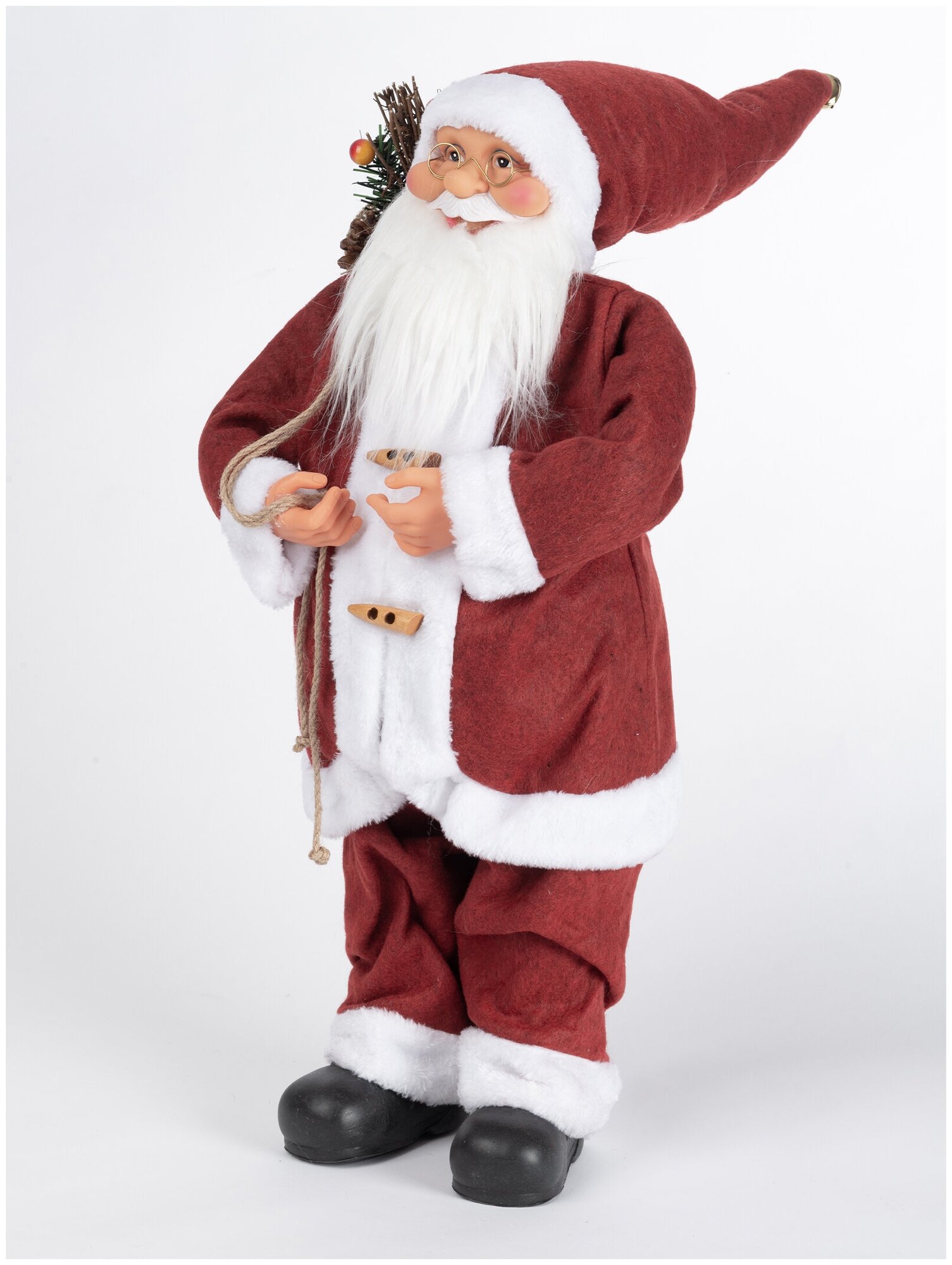 Дед Мороз 61см с деревянными пуговицами, красный, в пакете