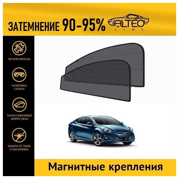 Каркасные автошторки ALTEO PREMIUM на Hyundai Elantra 5 седан (MD) (2010-2016) на передние двери на магнитах с затемнением 90-95%