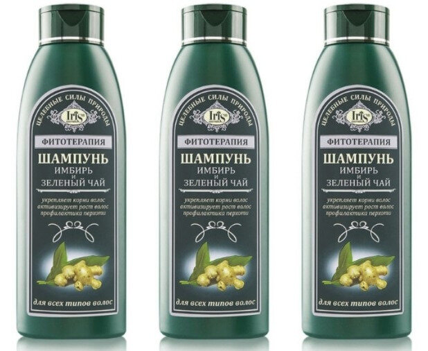 Iris Шампунь Фитотерапия имбирь и зелёный ЧАЙ 500мл,3 шт