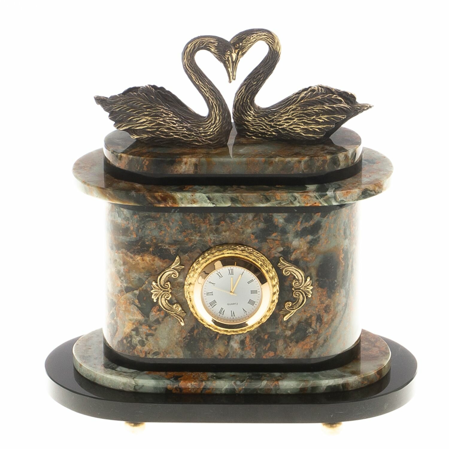 Часы "Пара лебедей" бронза офиокальцит