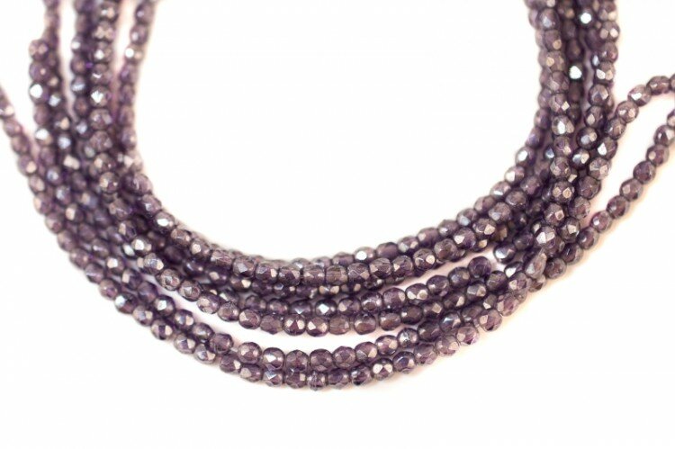 Бусины граненые Firepolish 2мм, отверстие 0,6мм, цвет L2051 танзанит глянцевый, 712-022, 1 нить (около 50шт)