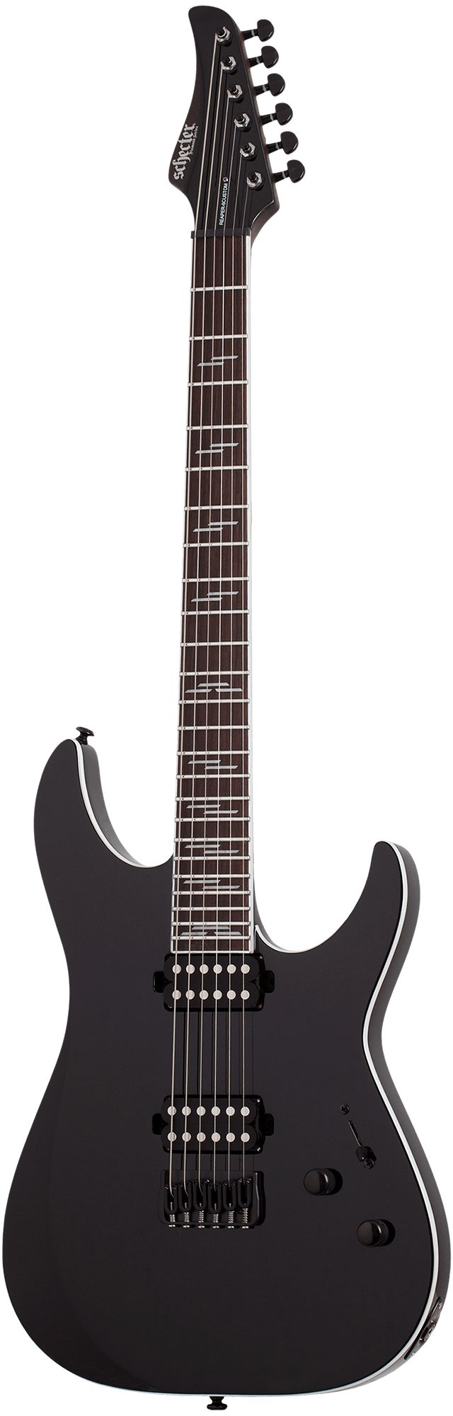 SCHECTER REAPER-6 CUSTOM GLOSS BLACK - электрогитара, 24 лада, корпус: африканский махагон, гриф: венге со вставками из углеводородного волокна, накладка: черное дерево, вклееный, звукосниматели: HH Schecter USA San Andreas, регулировки 1х громкость, 1х т