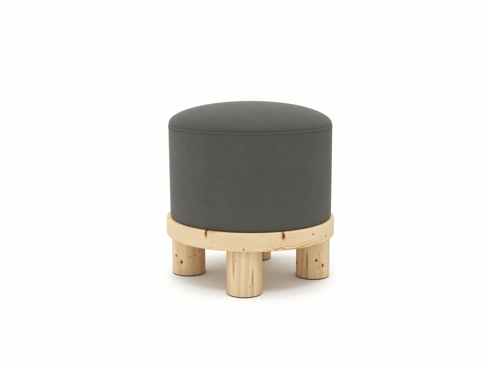 Мягкий пуф круглый Arsko Сканди 1 Stone, серо-коричневый, велюр, деревянный, в прихожую, в коридор, для ног к дивану