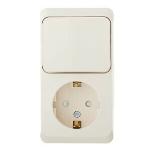 Блок выключателя с розеткой Schneider Electric Этюд BPA16-201K одноклавишный открытая установка кремовый с заземлением IP20 со шторками