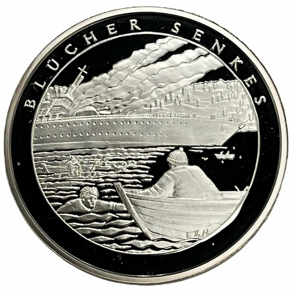 Норвегия, медаль "Потопление Блюхера. Норвегия в состоянии войны" 2005 г. (серебро)