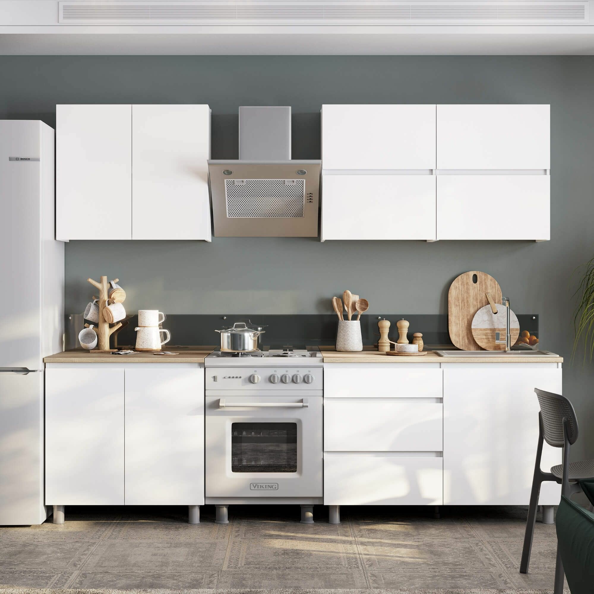 Кухонный гарнитур SV-Мебель "Токио (2000)", Белый текстурный/Дуб сонома, ЛДСП