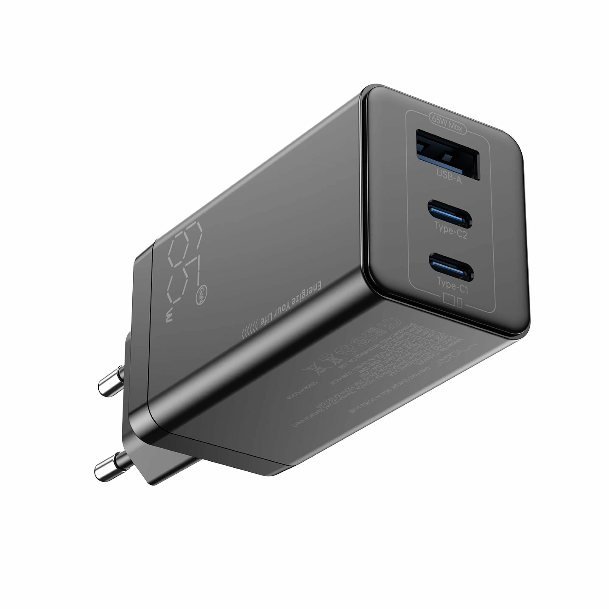 Сетевое зарядное устройство VYVYLABS Gan Fast Charger 65W A+2C (EU Plug) - Black