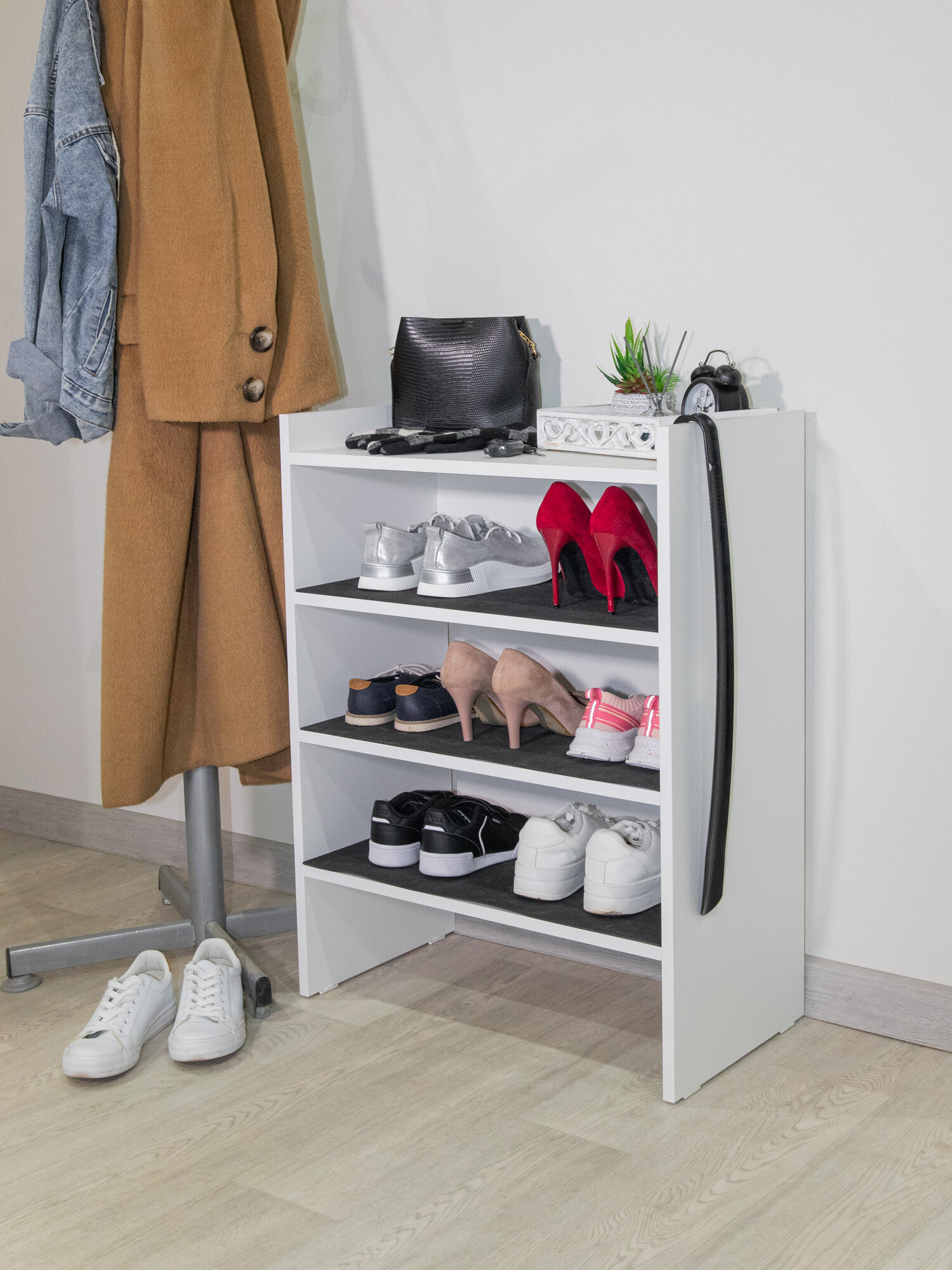 Обувница в прихожую открытая, ЛДСП, этажерка белая