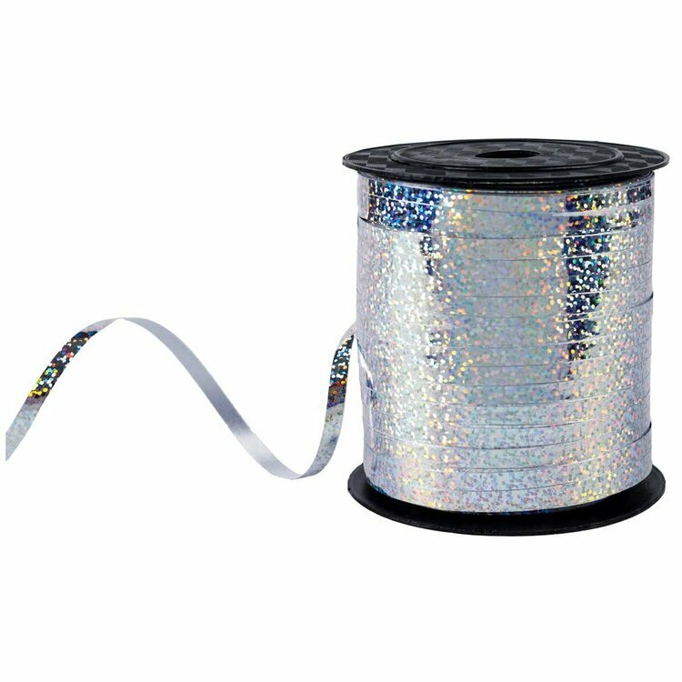 Лента голографическая серебряная декоративная для воздушных шаров и подарков, 5мм х 230м