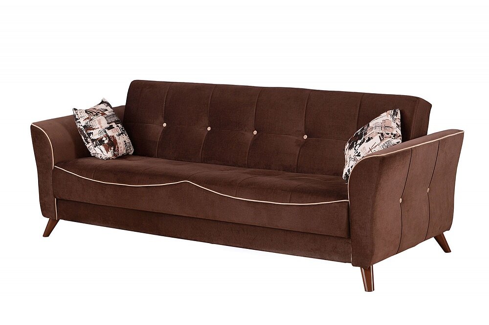 Прямой диван Тиффани коричневый, книжка, 231х93х86 см, с ящиком для белья