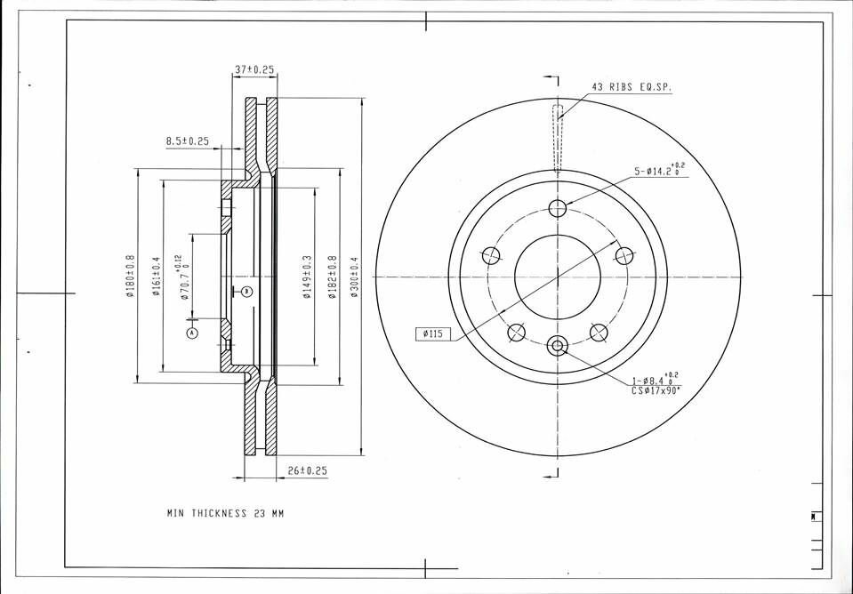 Диск тормозной передний Chevrolet CRUZE 2009 - / Chevrolet ORLANDO 2010 - / Chevrolet TRAILBLAZER 2019 - 2022 / Opel ASTRA 2009 - 2015 / Opel ZAFIRA 2011 -; AVANTECH BR3018S — фото 1