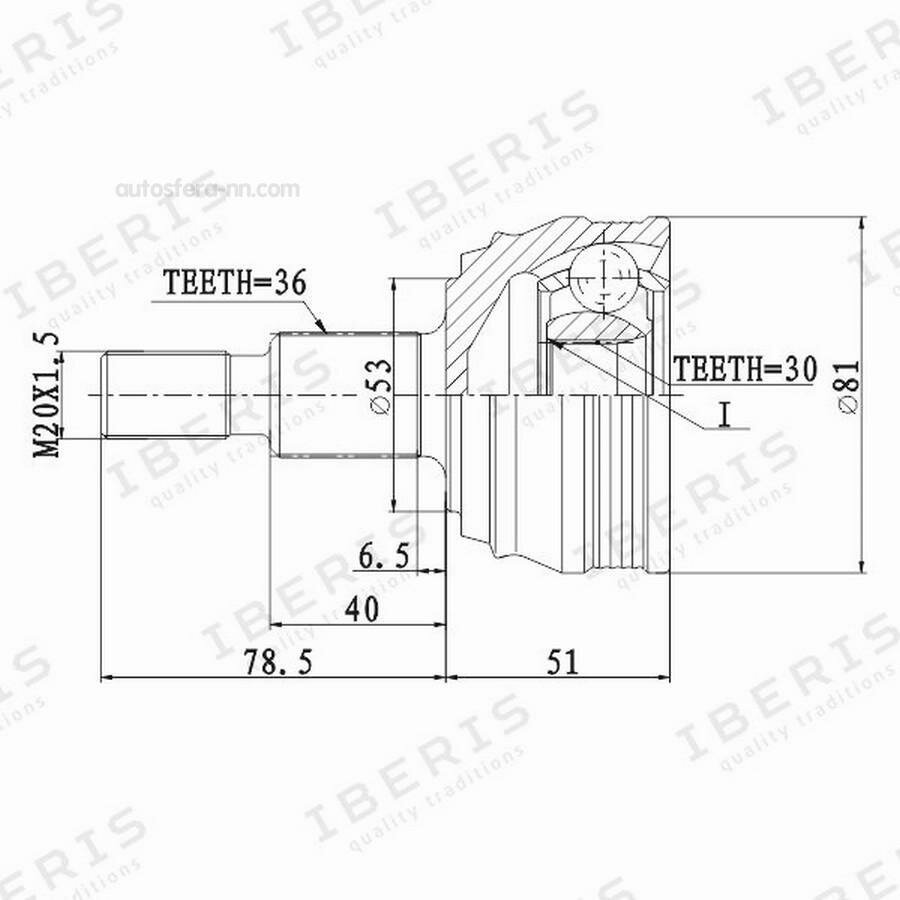 IBERIS IB6018 ШРУС наружный (30Х53Х36) VW BORA I (1J_) -05, GOLF IV (1J_) -05/SKODA OCTAVIA I (1U_) -10