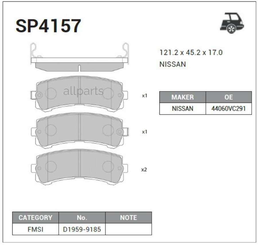 SANGSIN BRAKE SP4157 Комплект тормозных колодок, дисковый тормоз
