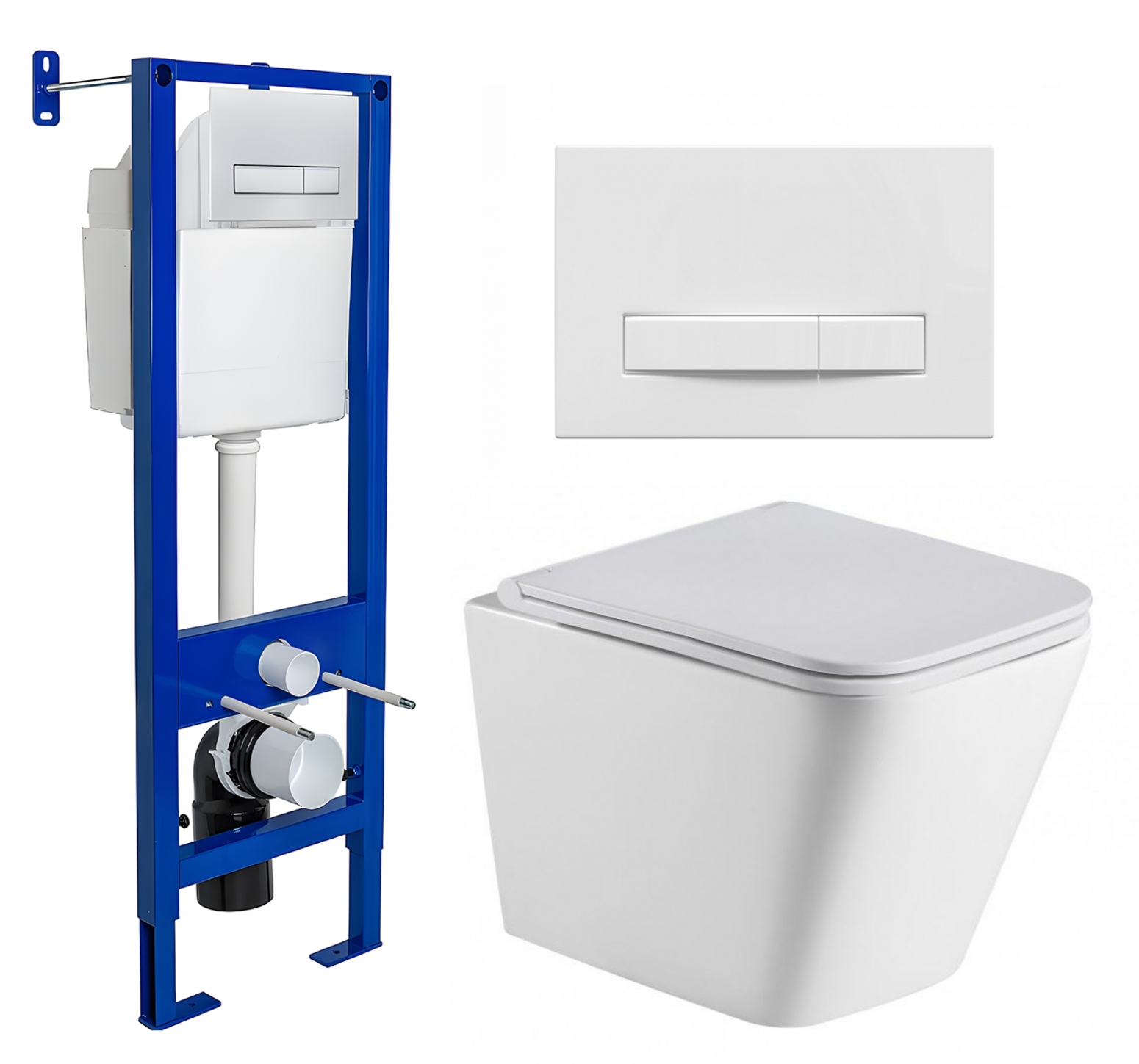 Комплект 3 в 1 инсталляция Berges Wasserhaus Atom Line 410 + Подвесной унитаз WeltWasser Gelbach 043 GL-WT + кнопка белая