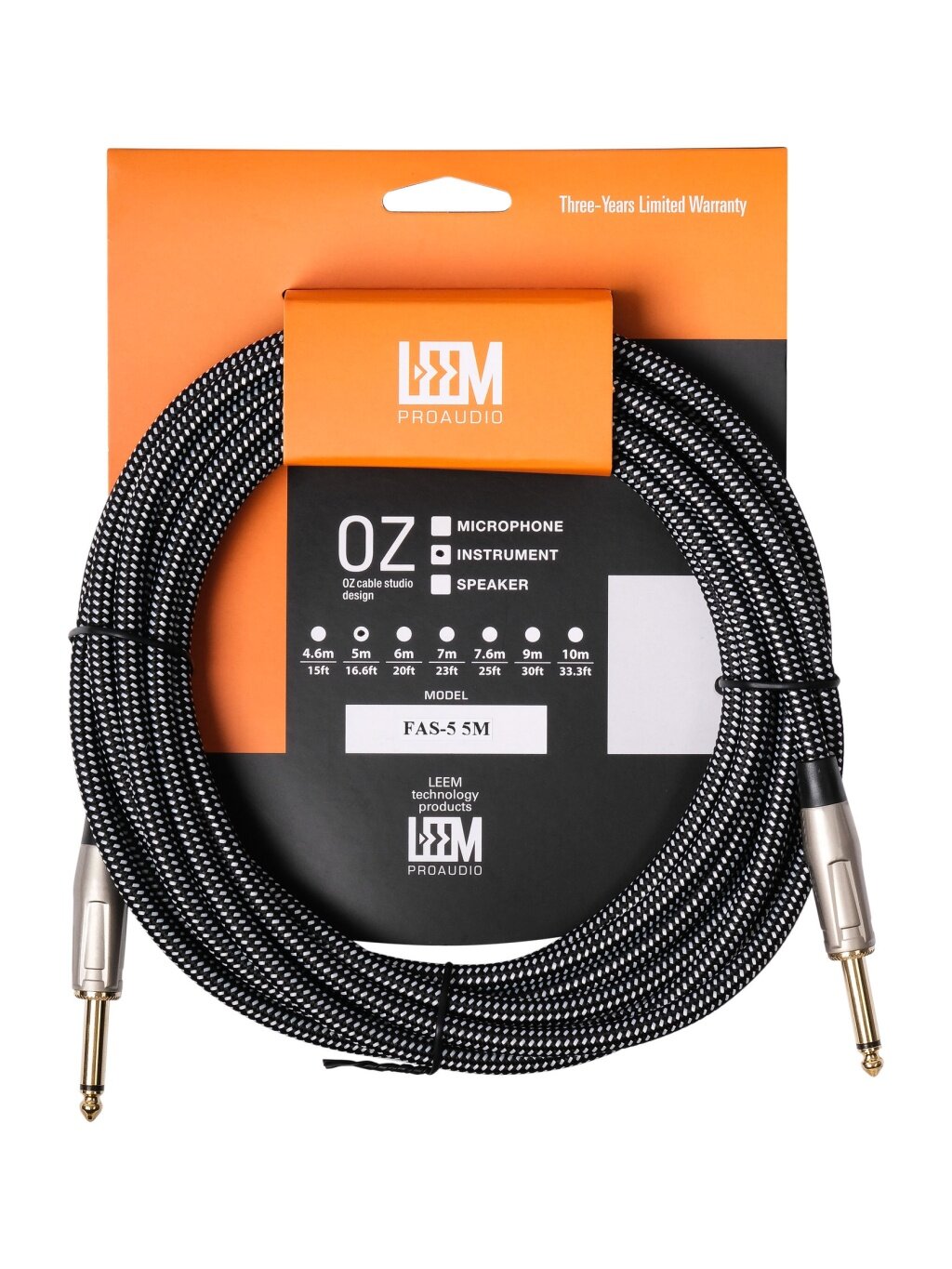 FAS-5(BK/WH) Кабель инструментальный, черный/белый, 5м, Leem