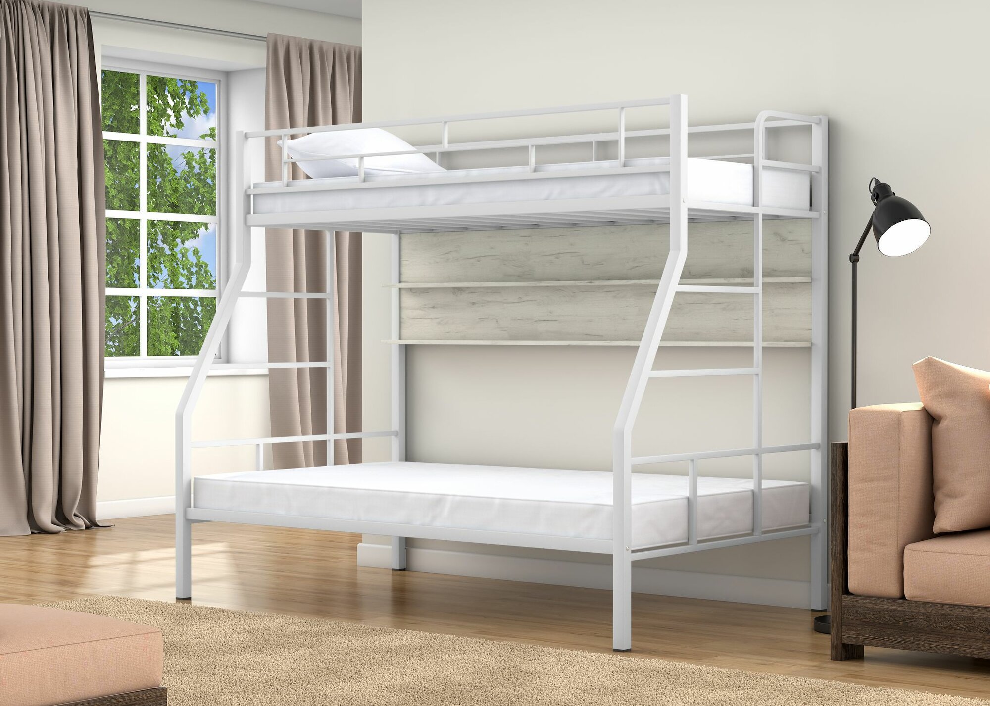 Двухъярусная кровать Раута Твист Белый полка дуб крафт белый