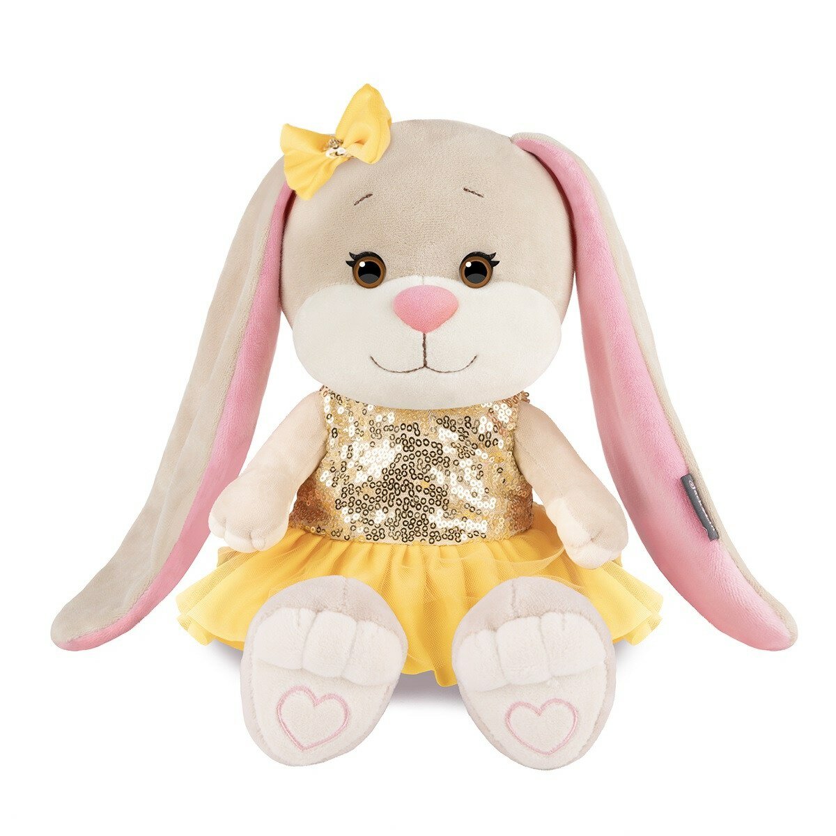 Мягкая игрушка Jack & Lin "Зайка Лин", в желтом платье с золотистыми пайетками, 25 см, в коробке