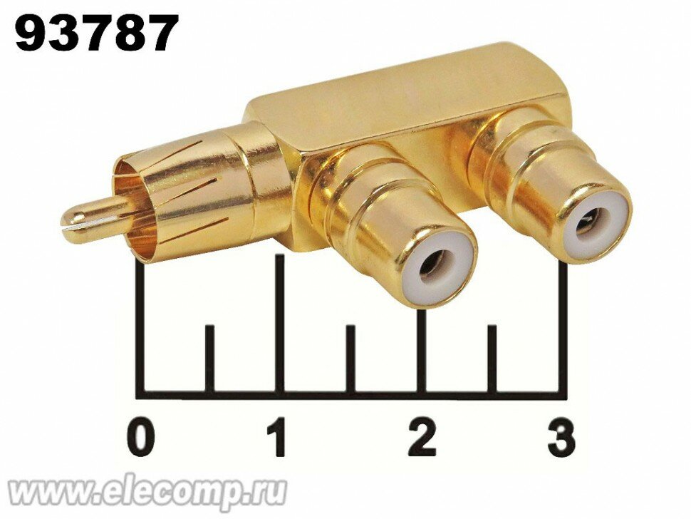 Переходник RCA штекер/RCA 2 гнезда gold металл угол