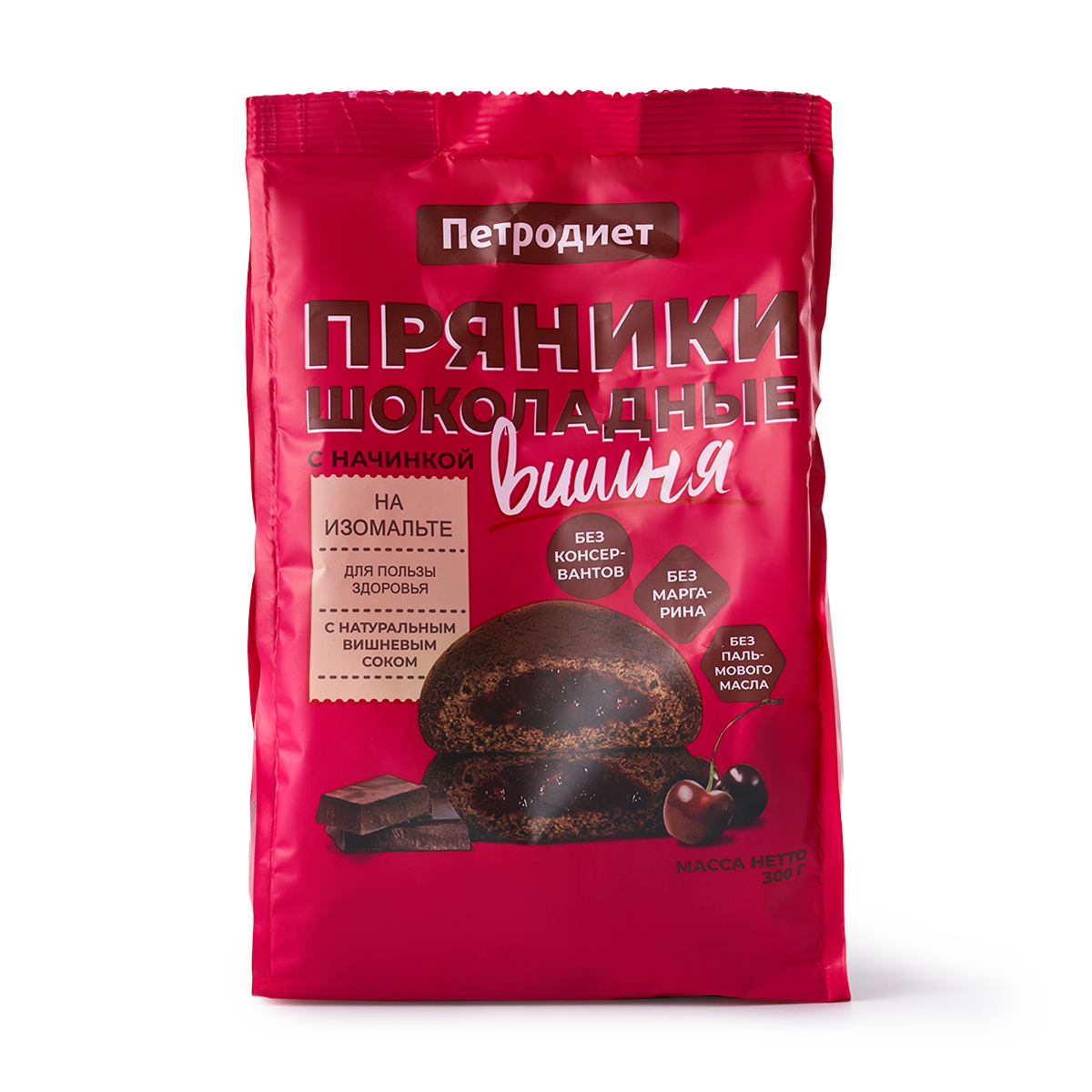 Пряники шоколадные с начинкой «Петродиет» вишня на изомальте