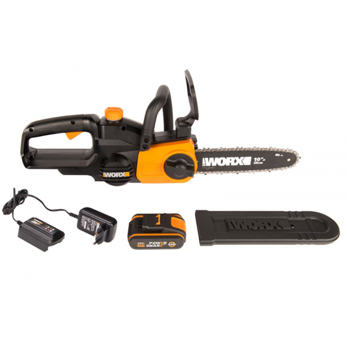 Аккумуляторная цепная пила Worx WG322E.1, 20В, 25 см, АКБ 2Ач + ЗУ 2А