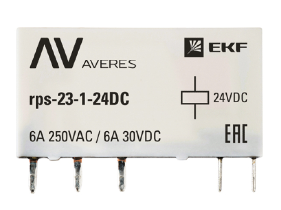 Реле промежуточное EKF / ЕКФ Averes РП slim 23/1 с двойным контактом, 5x15x28мм, 6А 24В DС, rps-23-1-24DC / электрика (комплект из 2 шт)