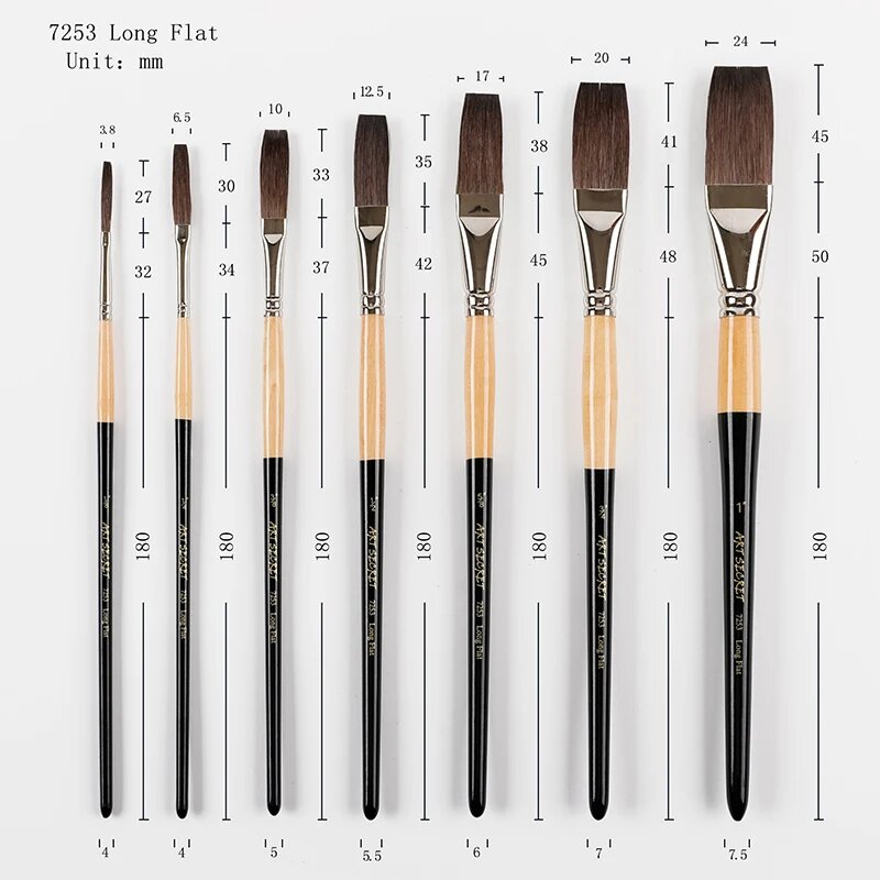 ArtSecret Pro Artist Акварельная кисть плоская длинная 7253 Size 8