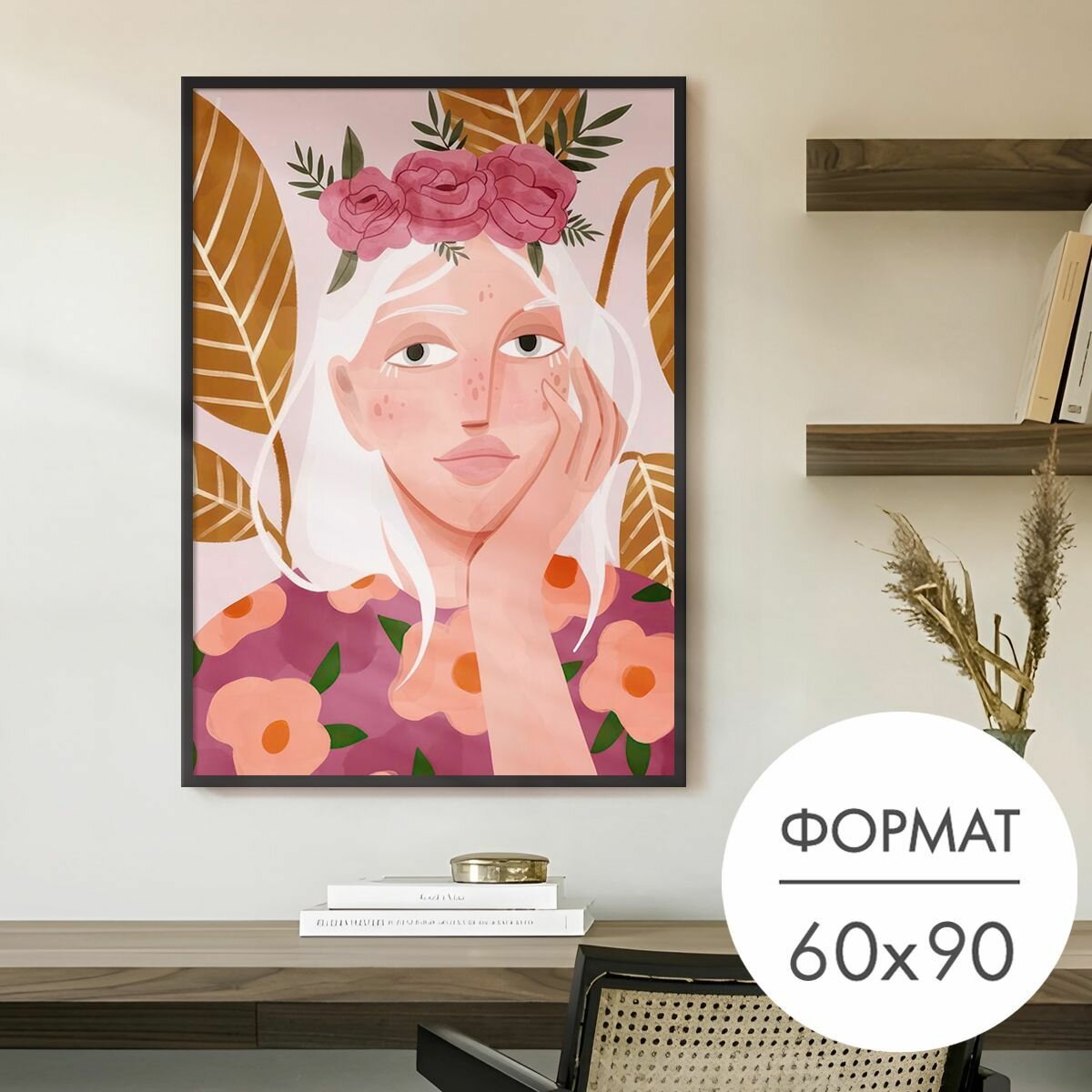 Постер "Брунна Манкузо девушка рисунок" 60x90 без рамки для интерьера, плакат на стену