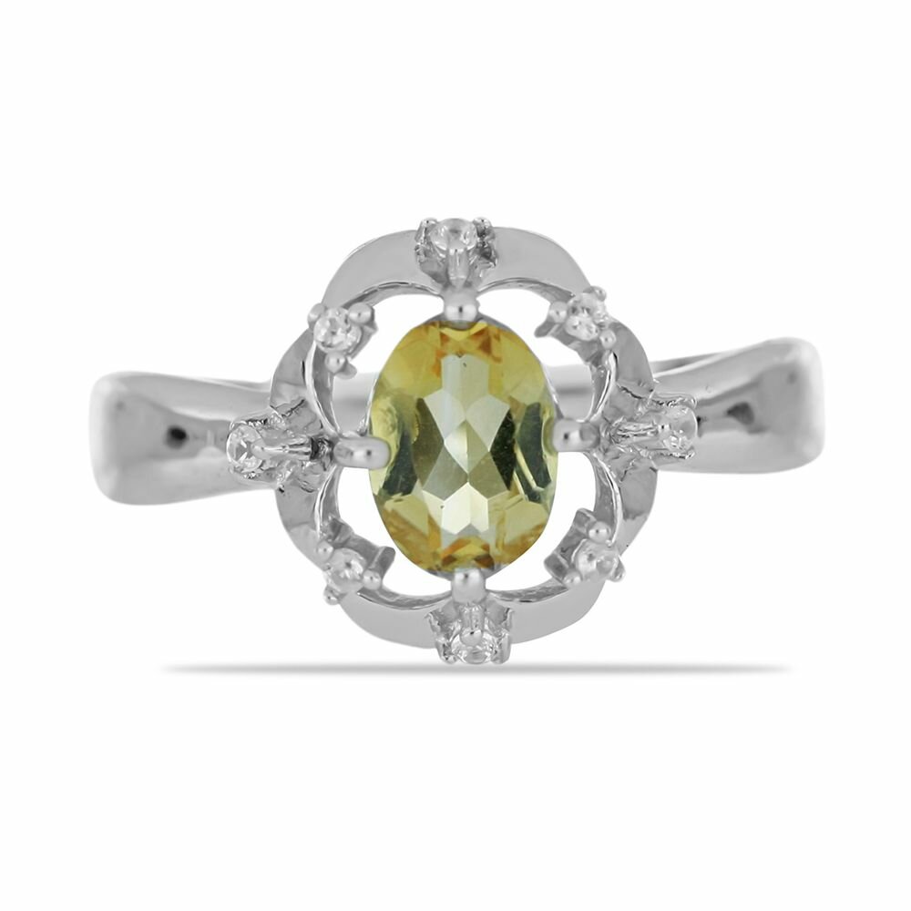 Кольцо, серебро, 925 проба, родирование, цитрин, циркон