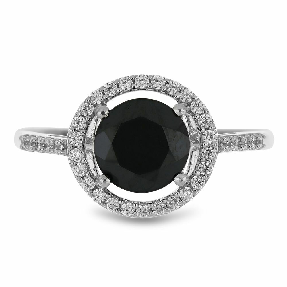 Кольцо, серебро, 925 проба, родирование, оникс, фианит